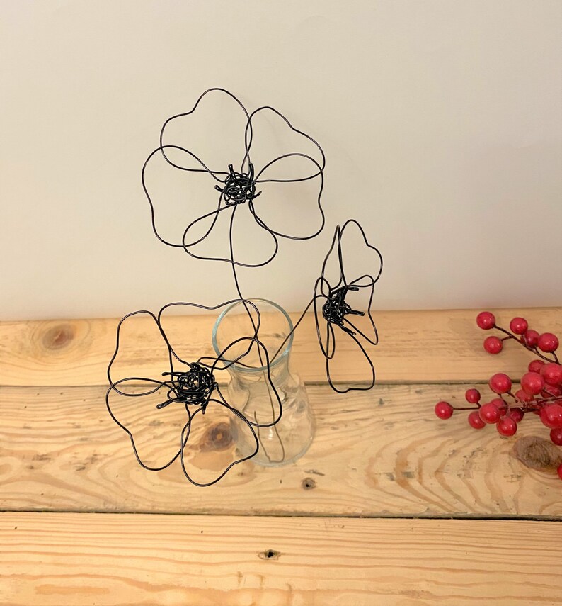 Poppy Wire Flowers Bouquet From Three Flowers/ Wire Office - Etsy