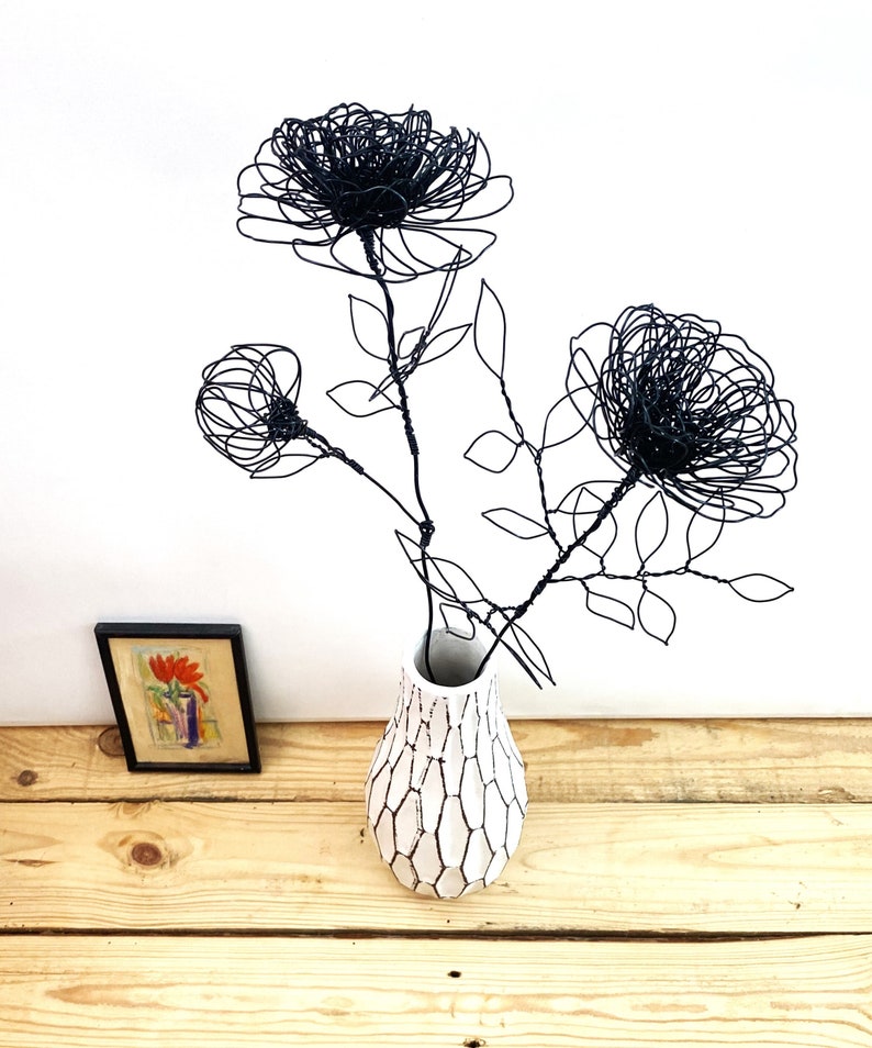 Peony Wire Flowers Bouquet From Two Flowers/ Decorative Wirework/ Home Wire Decoration/ 3D ...