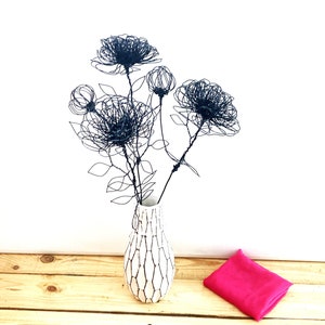 Peony Wire Flowers Bouquet From Three Flowers/ Decorative Wirework/ Home Wire Decoration/ 3D ...