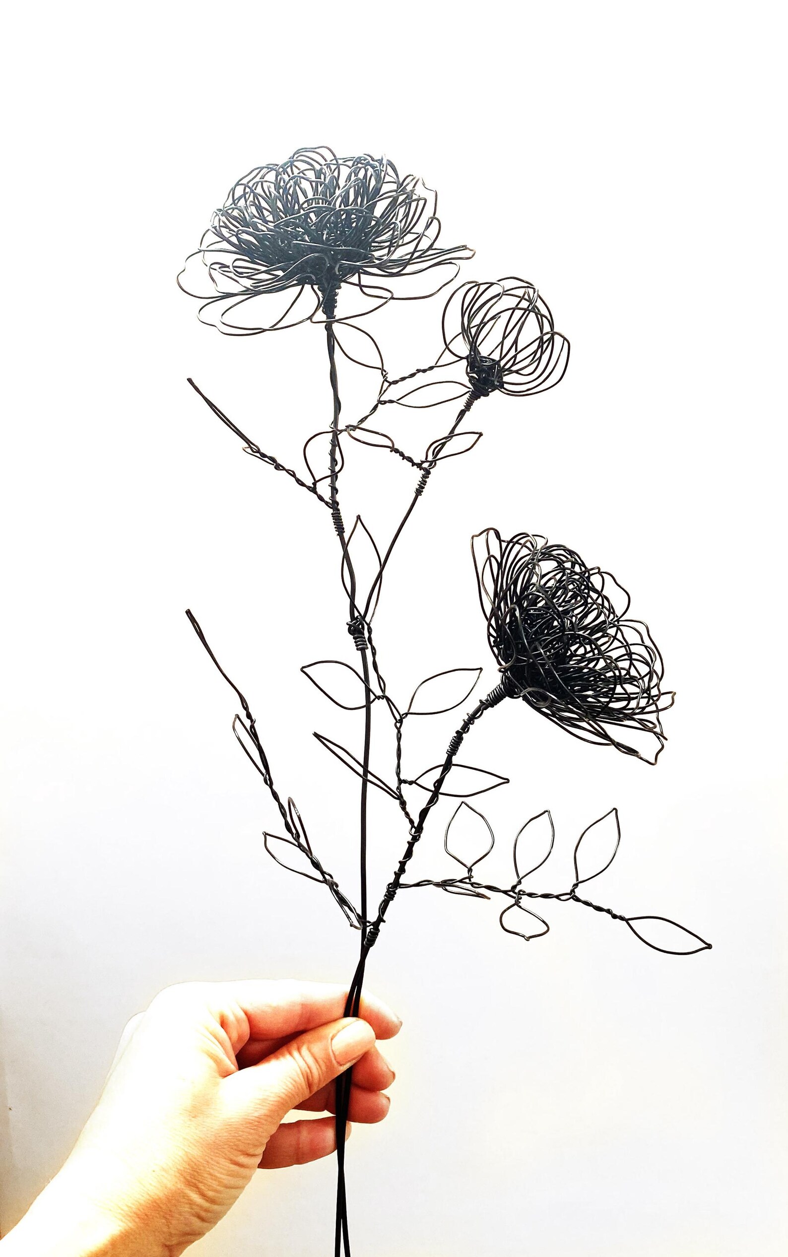 Peony Wire Flowers Bouquet From Two Flowers/ Decorative Wirework/ Home Wire Decoration/ 3D ...