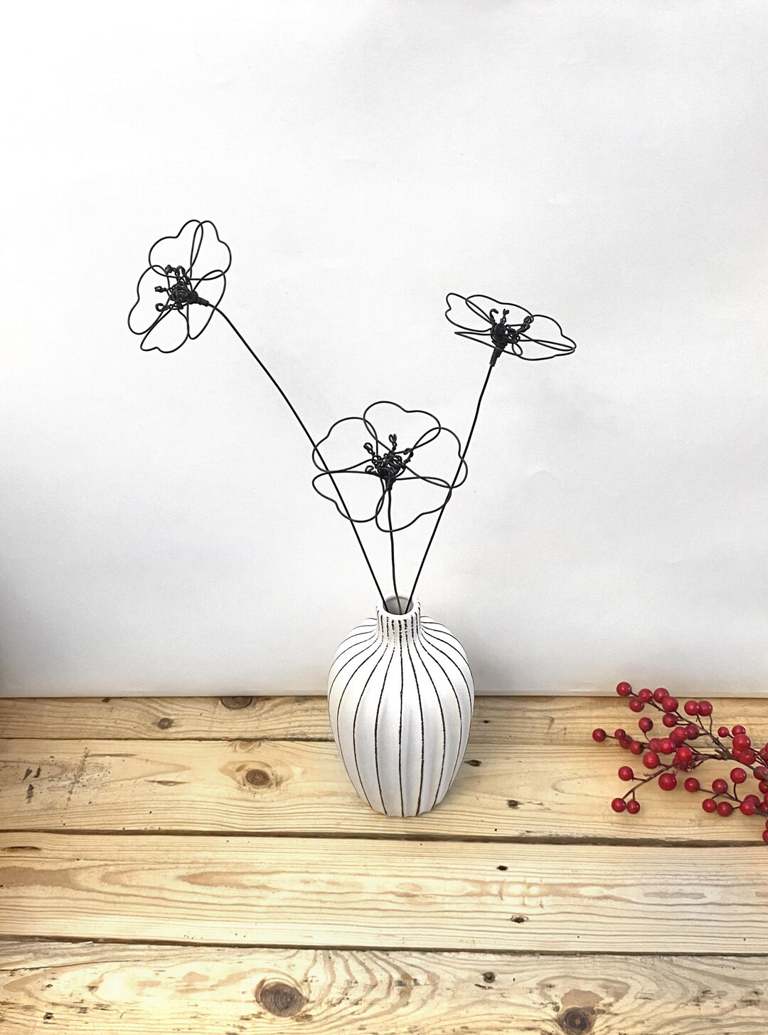 Poppy Wire Flowers Bouquet From Three Flowers/ Wire Office Decoration ...