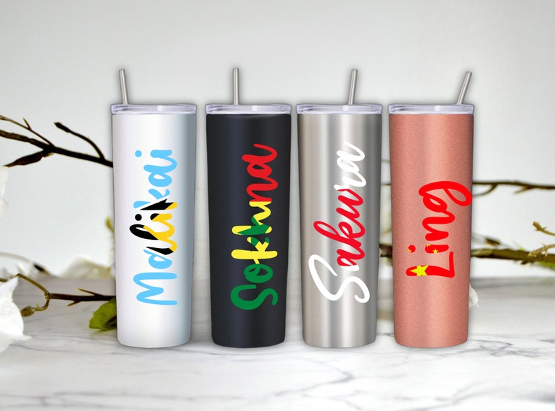 Custom Name Flag Decal Water Bottle Personalized Stickers Vinyl Name ...