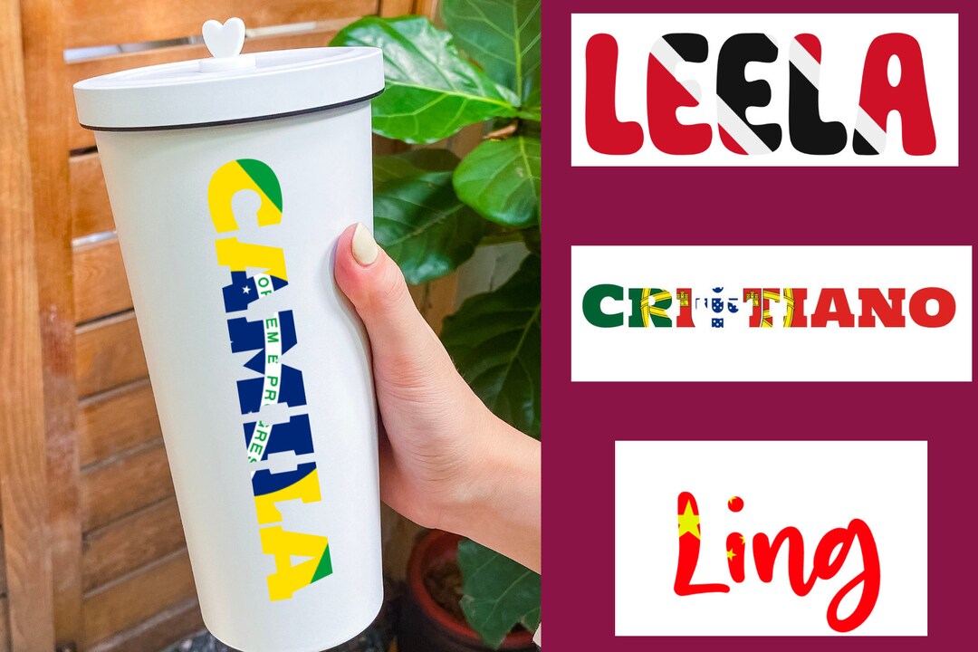 Custom Name Flag Decal Water Bottle Sticker Personalized Stickers Vinyl ...