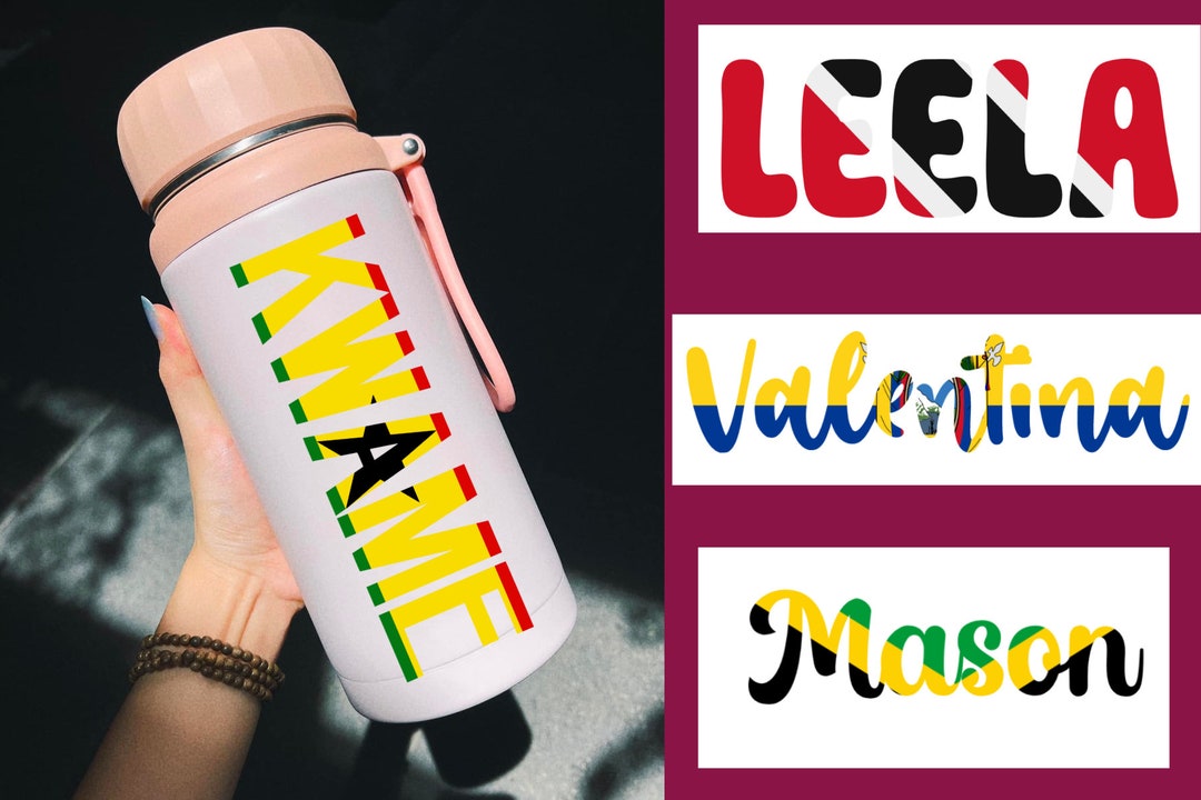Custom Name Flag Decal Water Bottle Personalized Stickers Vinyl Name ...