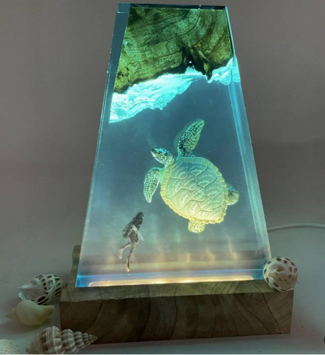 Turtle Epoxy Lamp, Resin Night Light, Resin Wood Lamp Decor, Custom ...