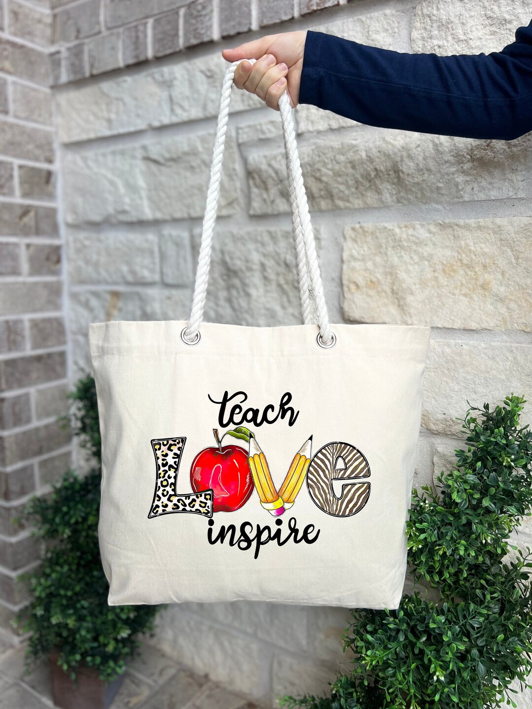 Teach Love Inspire, Apple Teacher Appreciation, Work Tote Bag, Teacher ...