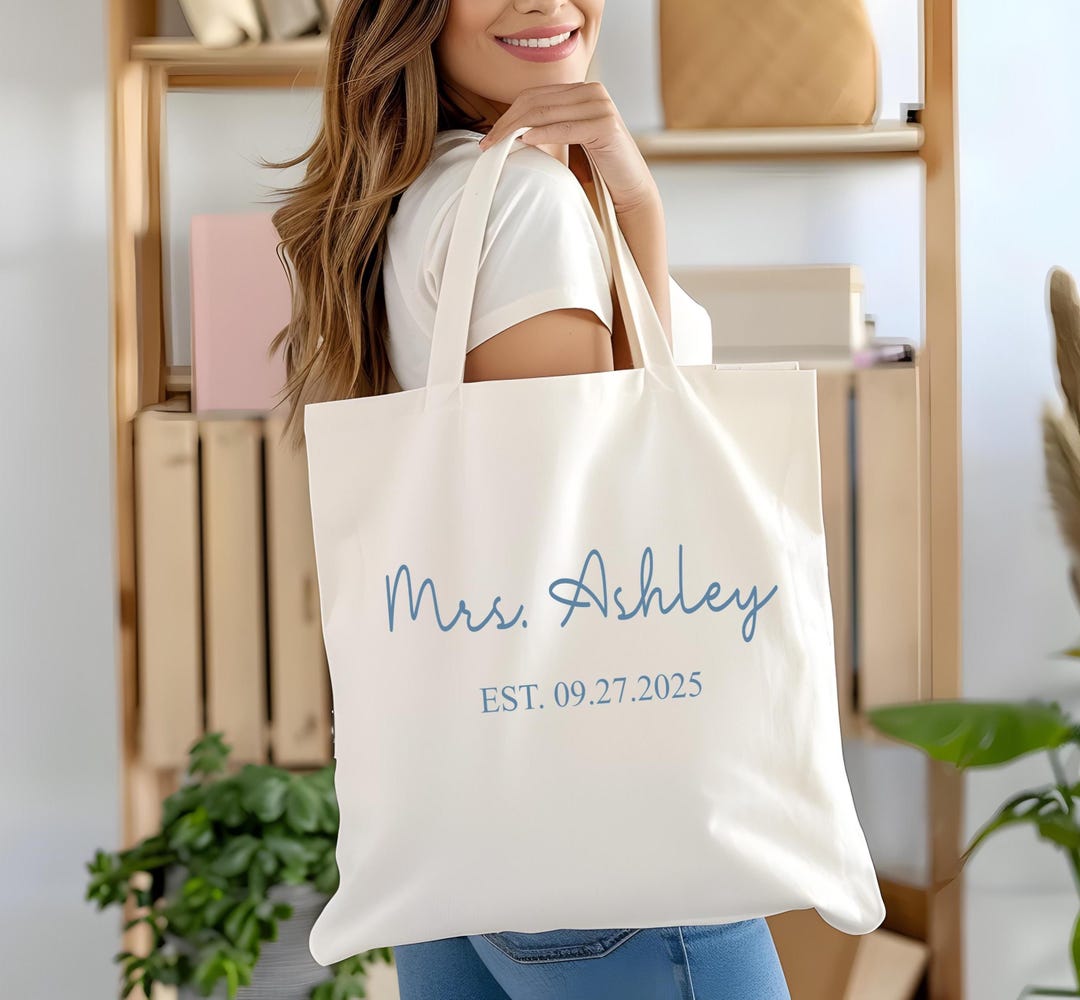 Personalized Wedding Date Mrs Tote Bag, Customized Bride Gift ...