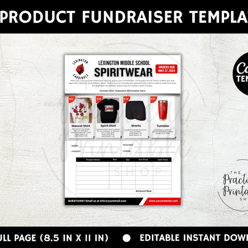 Spirit Wear Order Form Template - Etsy