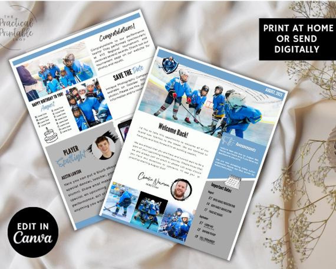 HOCKEY NEWSLETTER Editable Canva Template | Hockey Team Email | Hockey ...