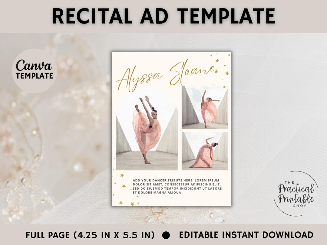 DANCE RECITAL AD Editable Canva Template | Recital Program Ad | Dancer ...