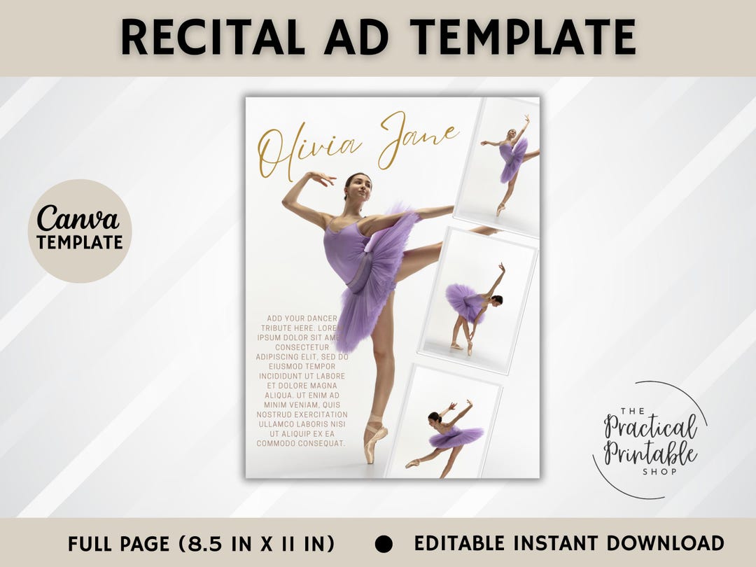 DANCE RECITAL AD Editable Canva Template | Recital Program Ad | Dancer ...