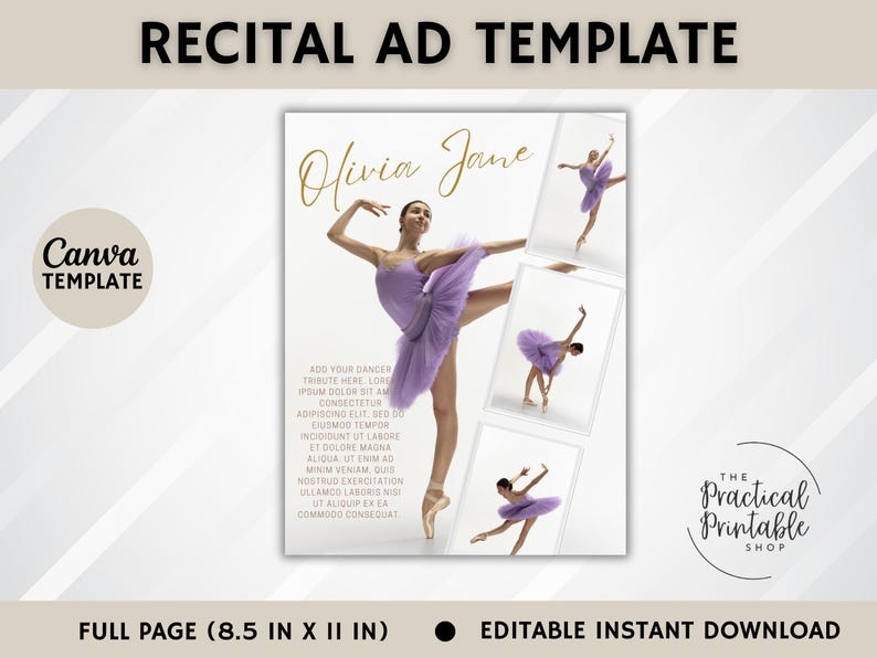 DANCE RECITAL AD Editable Canva Template | Recital Program Ad | Dancer ...