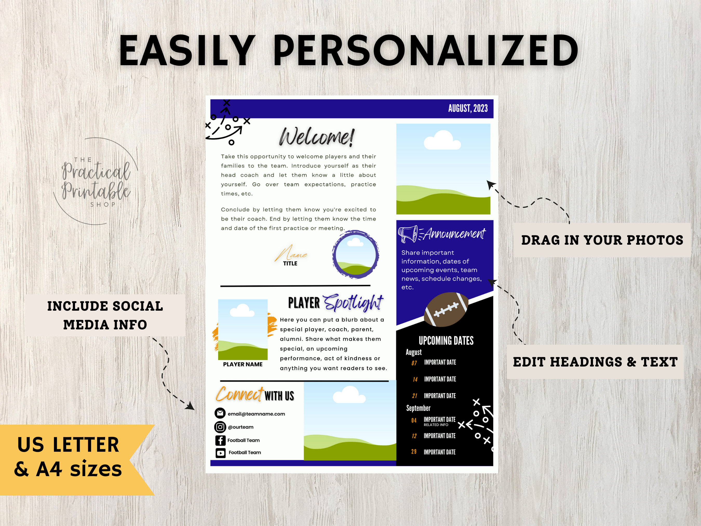 FOOTBALL TEAM NEWSLETTER Editable Canva Template | Football Team Email ...