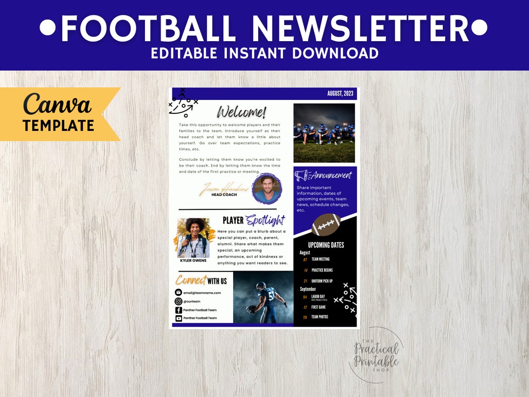 FOOTBALL TEAM NEWSLETTER Editable Canva Template | Football Team Email ...