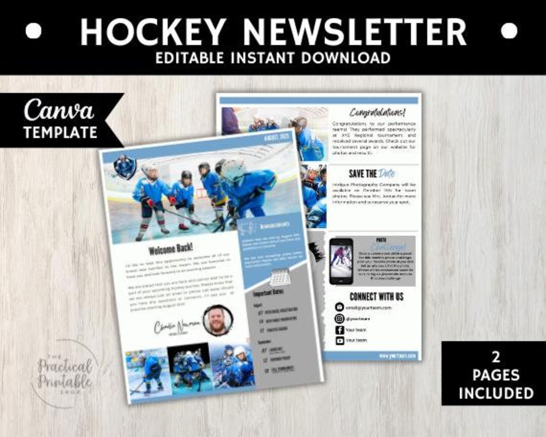 HOCKEY NEWSLETTER Editable Canva Template | Hockey Team Email | Hockey ...