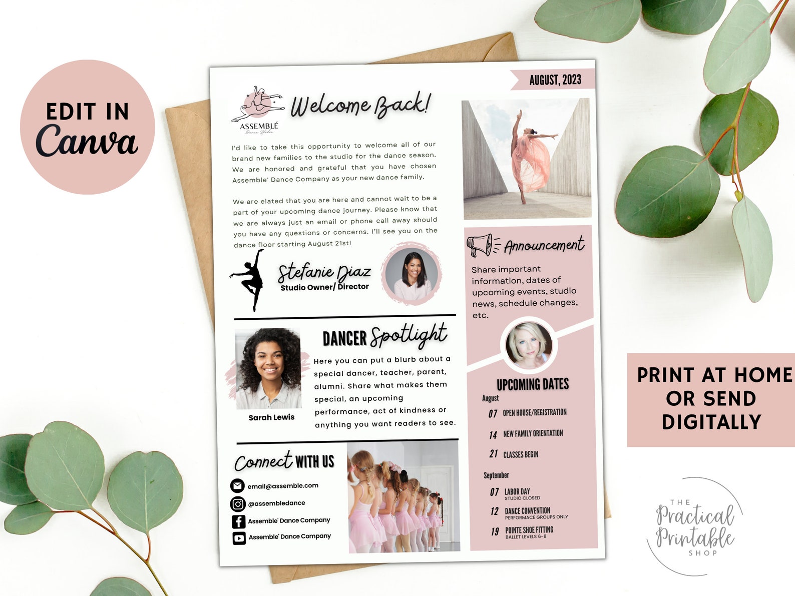 DANCE STUDIO NEWSLETTER Editable Canva Template | Dance School Email ...
