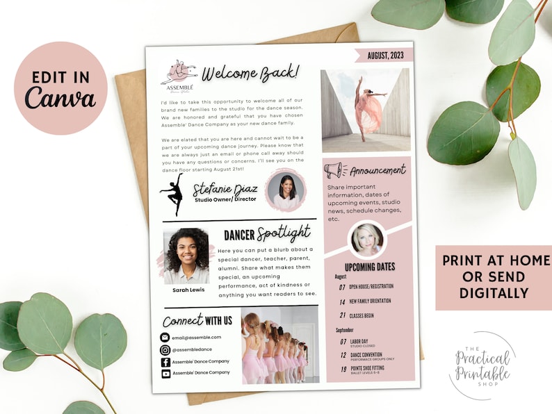 DANCE STUDIO NEWSLETTER Editable Canva Template | Dance School Email ...
