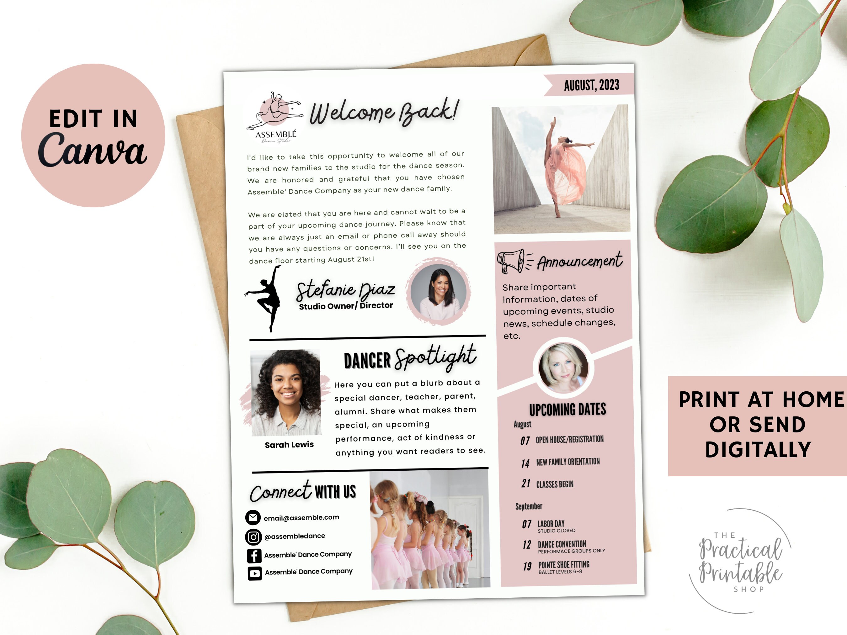 DANCE STUDIO NEWSLETTER Editable Canva Template | Dance School Email ...