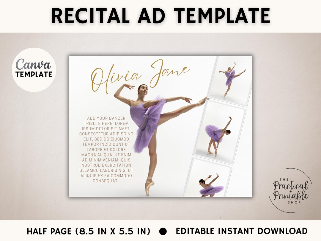 DANCE RECITAL AD Editable Canva Template | Recital Program Ad | Dancer ...