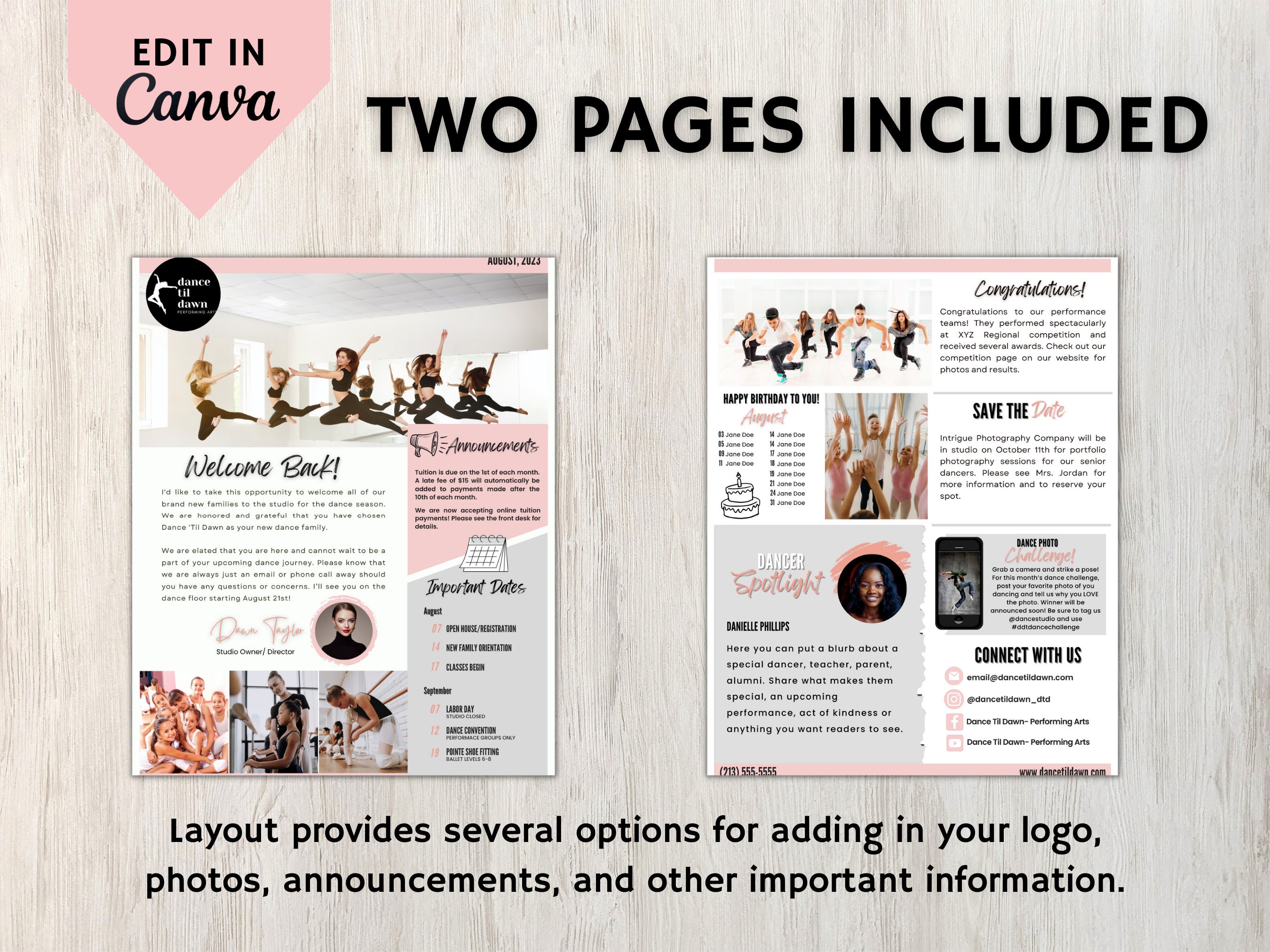 DANCE STUDIO NEWSLETTER Editable Canva Template | 2 Pages | Dance ...