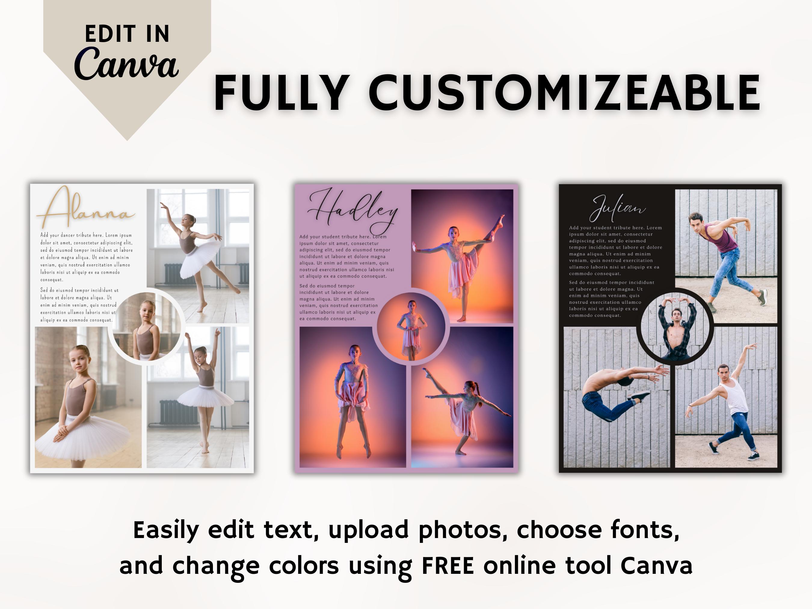 DANCE RECITAL AD Editable Canva Template | Recital Program Ad | Dancer ...
