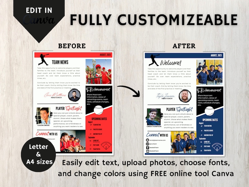 BASEBALL TEAM NEWSLETTER Editable Canva Template | Baseball Team Email ...