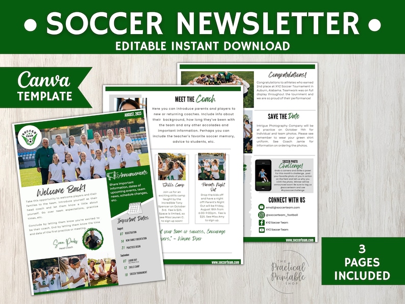 SOCCER NEWSLETTER Editable Canva Template | Soccer Team Email | Soccer ...