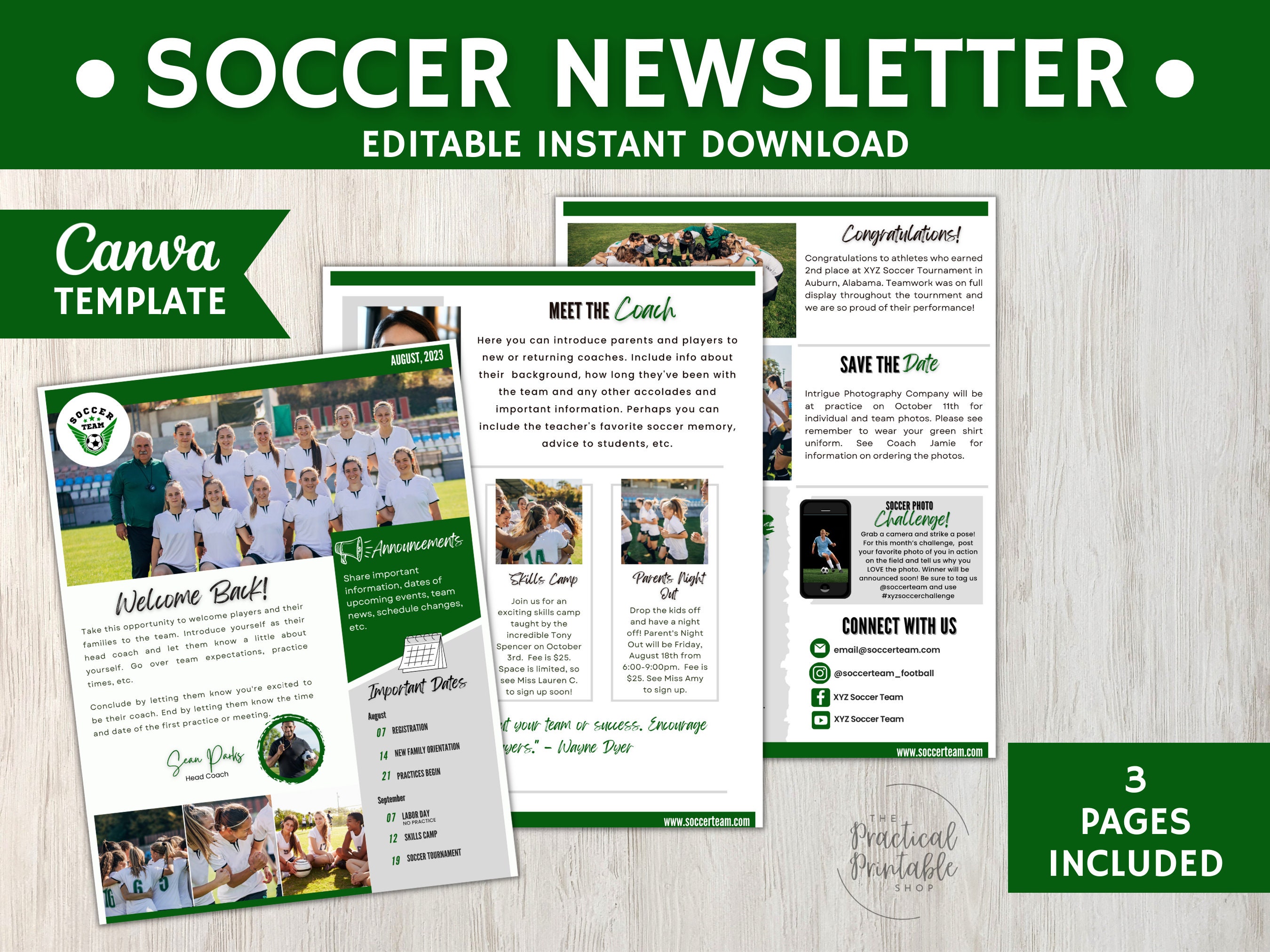 SOCCER NEWSLETTER Editable Canva Template | Soccer Team Email | Soccer ...