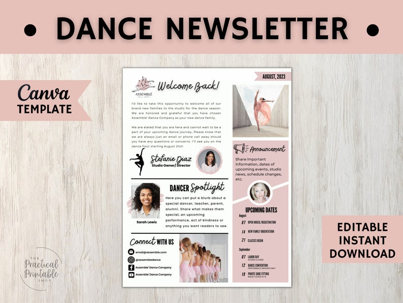 DANCE STUDIO NEWSLETTER Editable Canva Template | Dance School Email ...