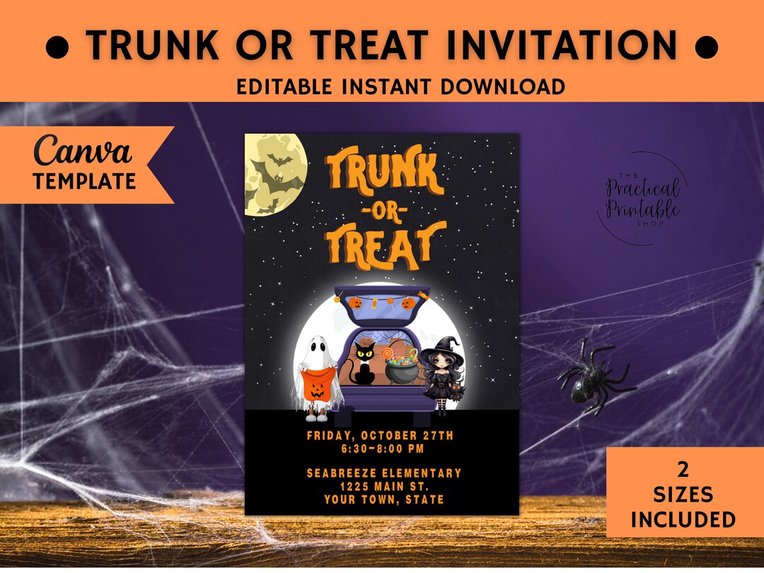 TRUNK OR TREAT Invitation Editable Canva Template Halloween - Etsy