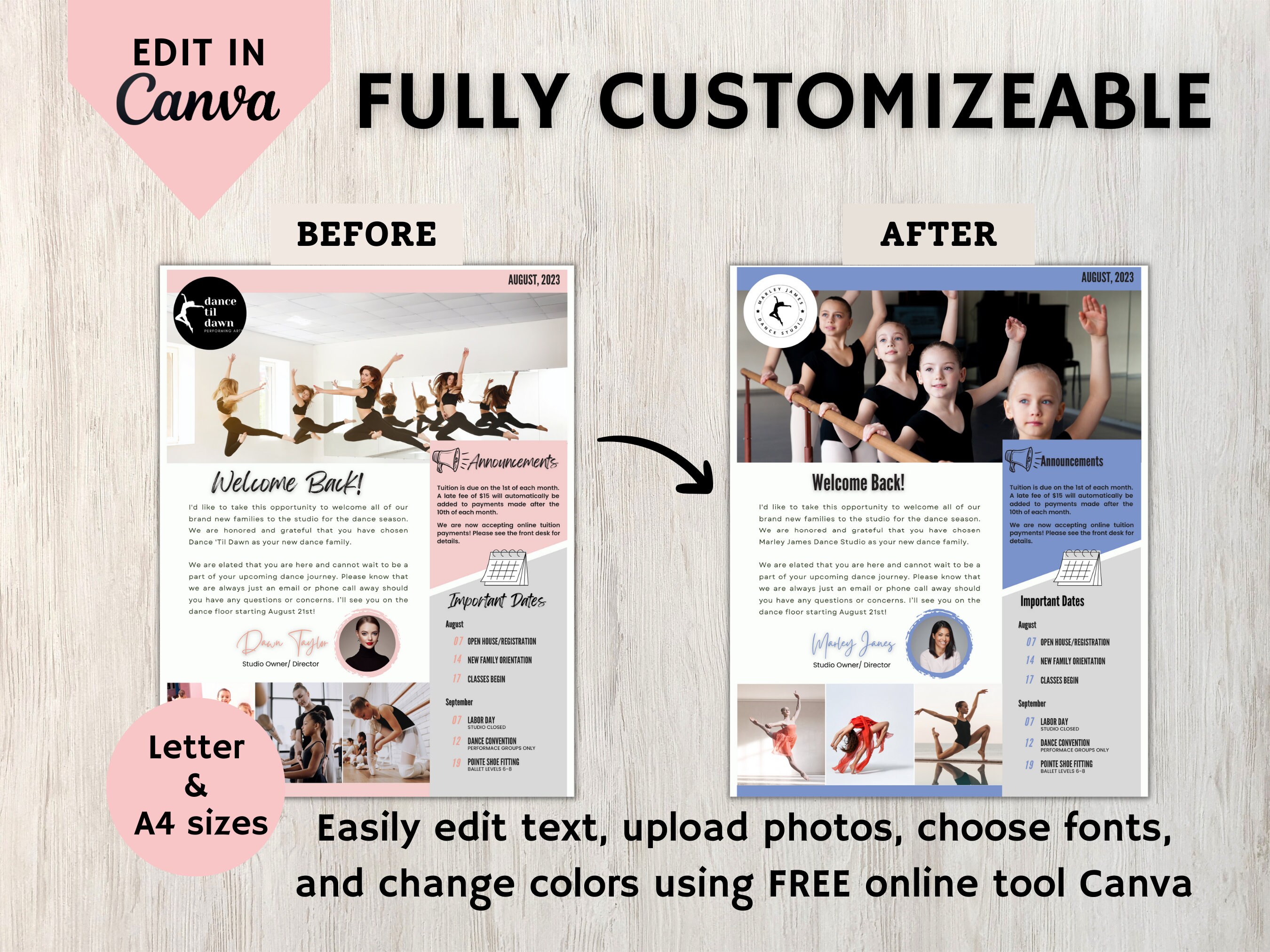 DANCE STUDIO NEWSLETTER Editable Canva Template | 2 Pages | Dance ...