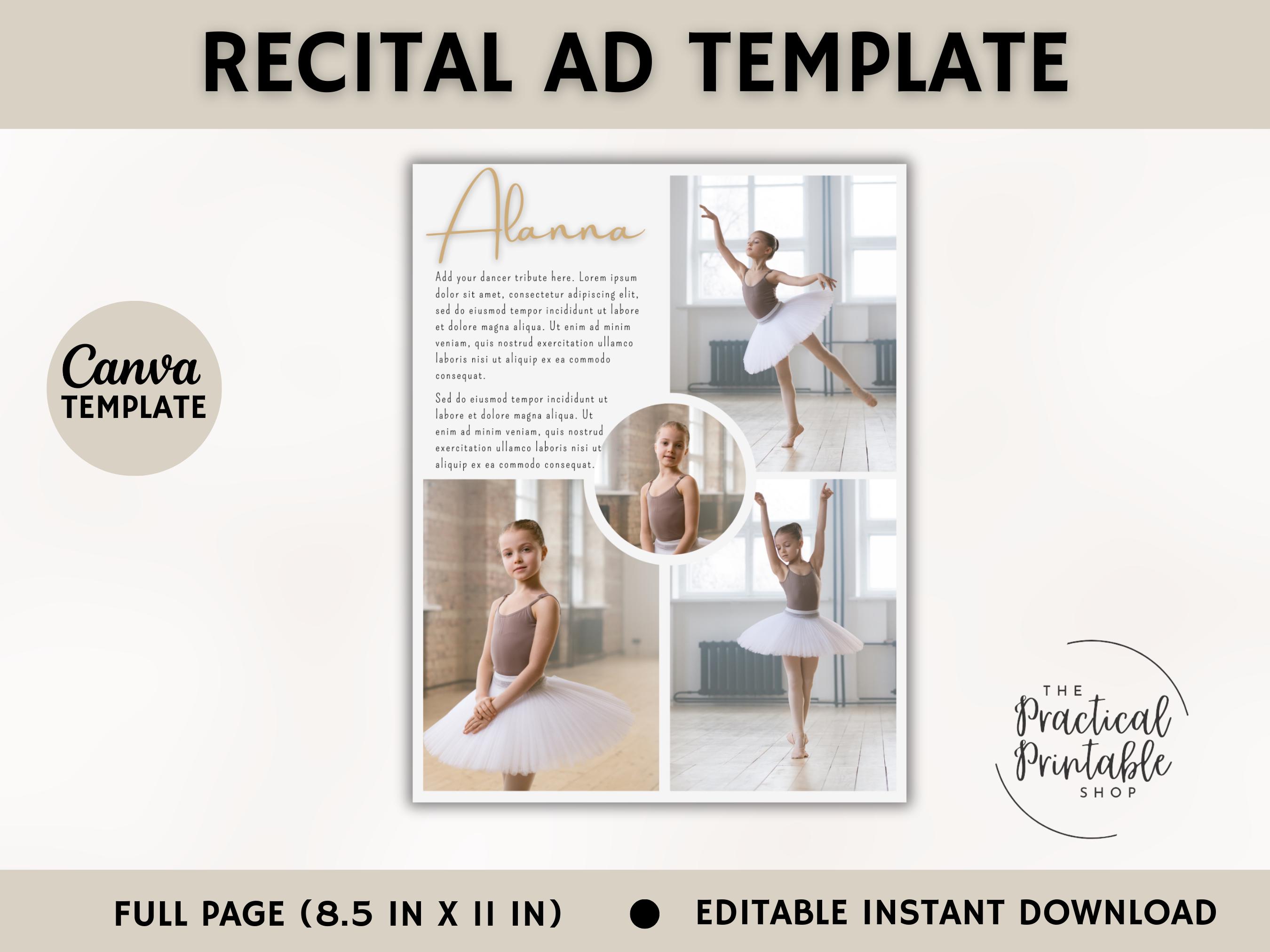 DANCE RECITAL AD Editable Canva Template | Recital Program Ad | Dancer ...