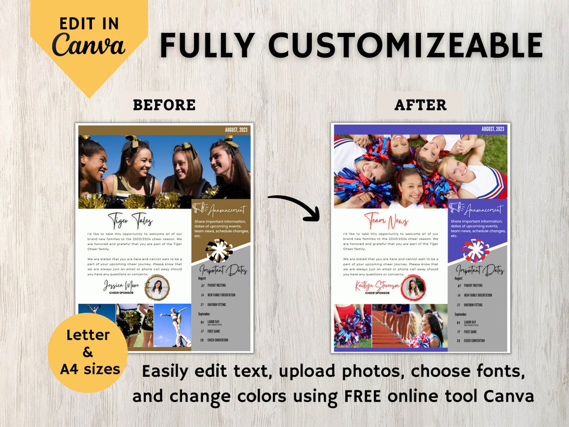 CHEER NEWSLETTER Editable Canva Template | Cheer Team Email | Dance ...