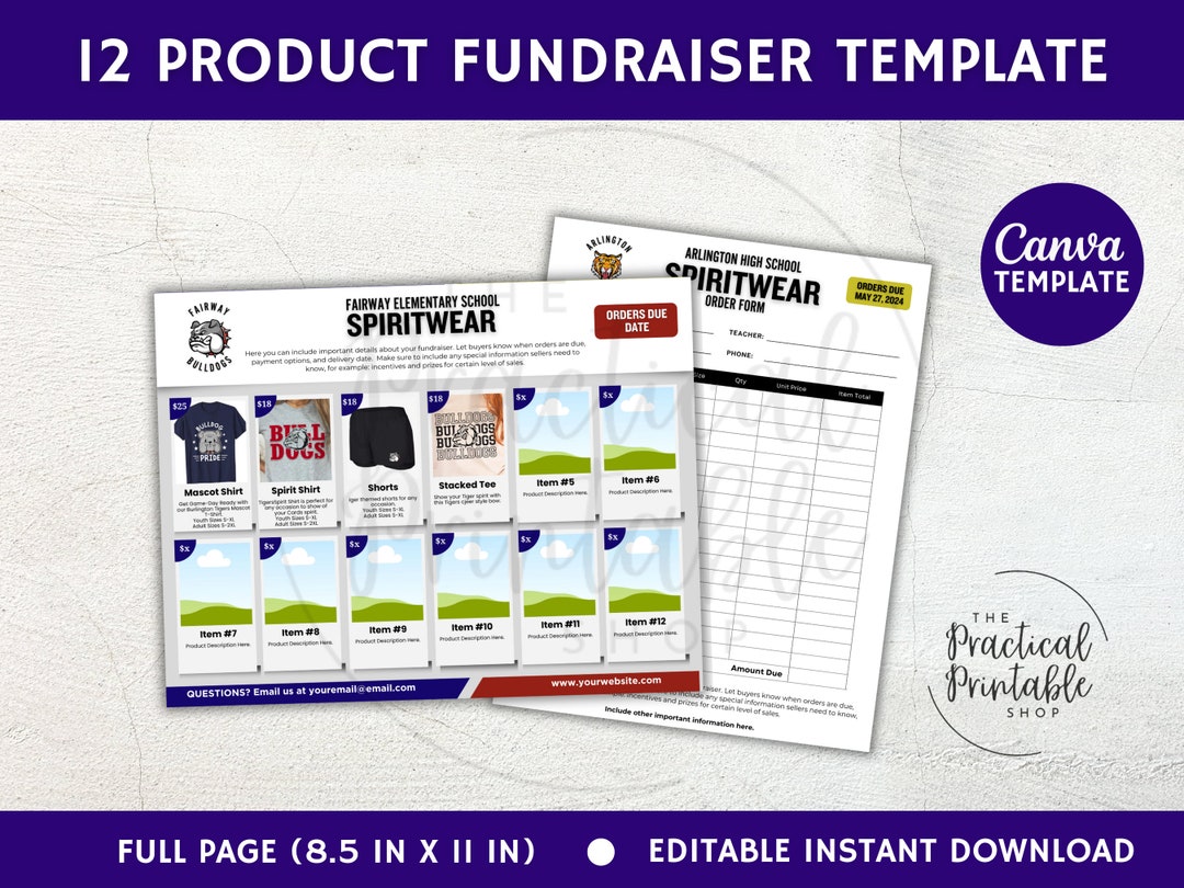 12 PRODUCT FUNDRAISER Editable Canva Template | Fundraiser Form | Order ...