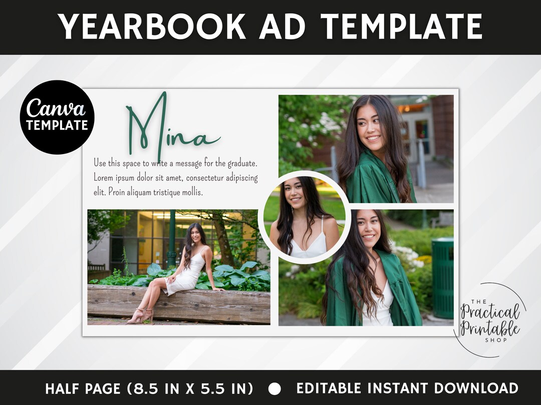 HALF PAGE YEARBOOK Ad | Editable Canva Template | Grad Tribute ...