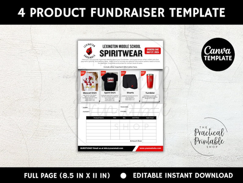 4 PRODUCT FUNDRAISER Editable Canva Template | Fundraiser Form | Order ...
