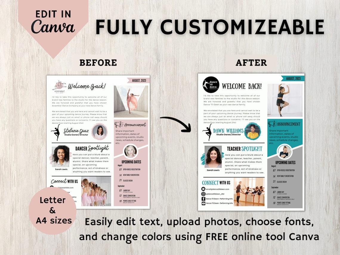 DANCE STUDIO NEWSLETTER Editable Canva Template | Dance School Email ...