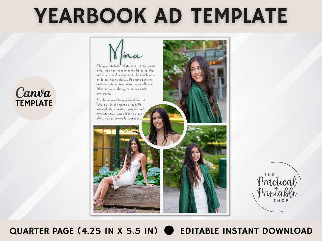 QUARTER PAGE YEARBOOK Ad | Editable Canva Template | Grad Tribute ...
