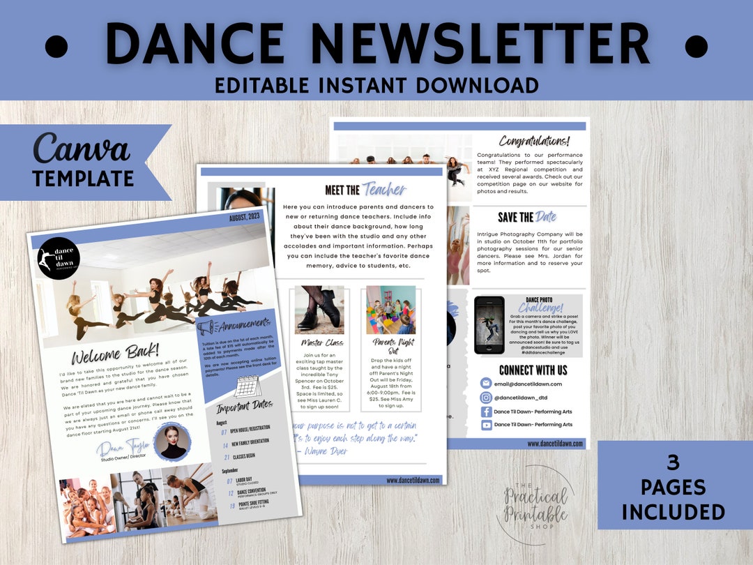 DANCE STUDIO NEWSLETTER Editable Canva Template | Dance School Email ...