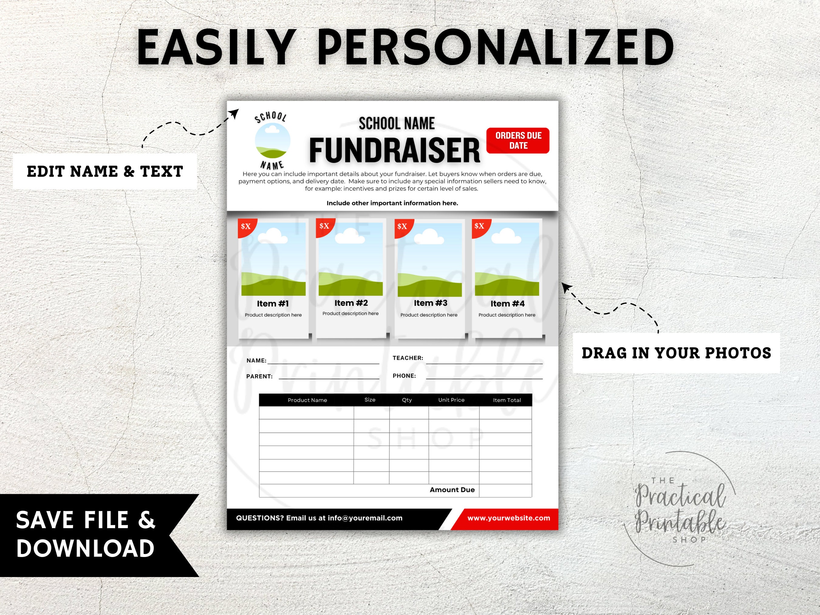 4 PRODUCT FUNDRAISER Editable Canva Template | Fundraiser Form | Order ...