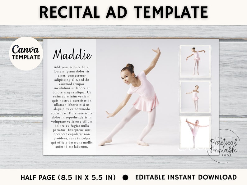 DANCE RECITAL AD Editable Canva Template | Recital Program Ad | Dancer ...