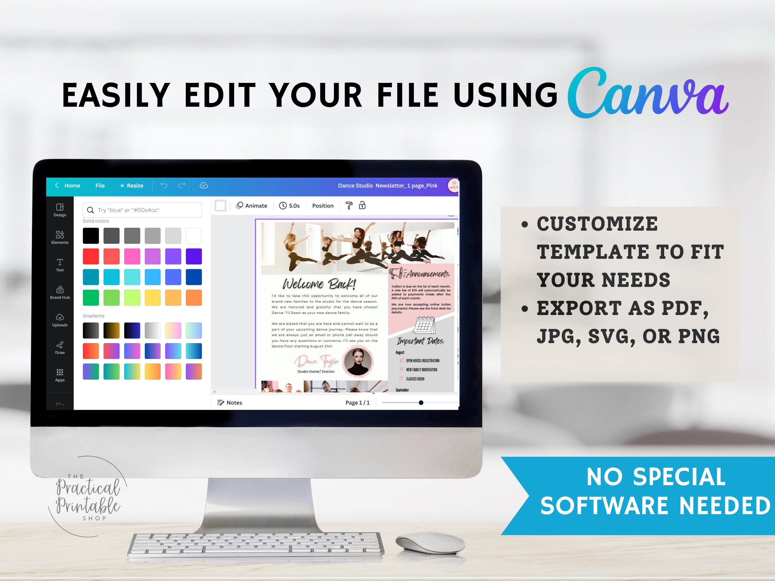 DANCE STUDIO NEWSLETTER Editable Canva Template | 2 Pages | Dance ...