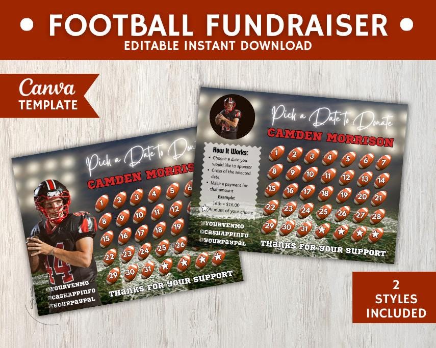 FOOTBALL FUNDRAISER Canva Template | Football Team Fundraiser ...