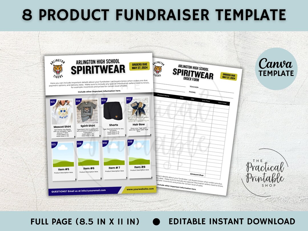 8 PRODUCT FUNDRAISER Editable Canva Template | Fundraiser Form | Order ...