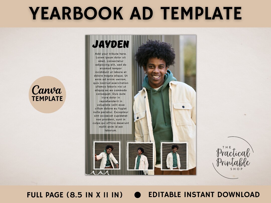 FULL PAGE YEARBOOK Ad | Editable Canva Template | Grad Tribute ...