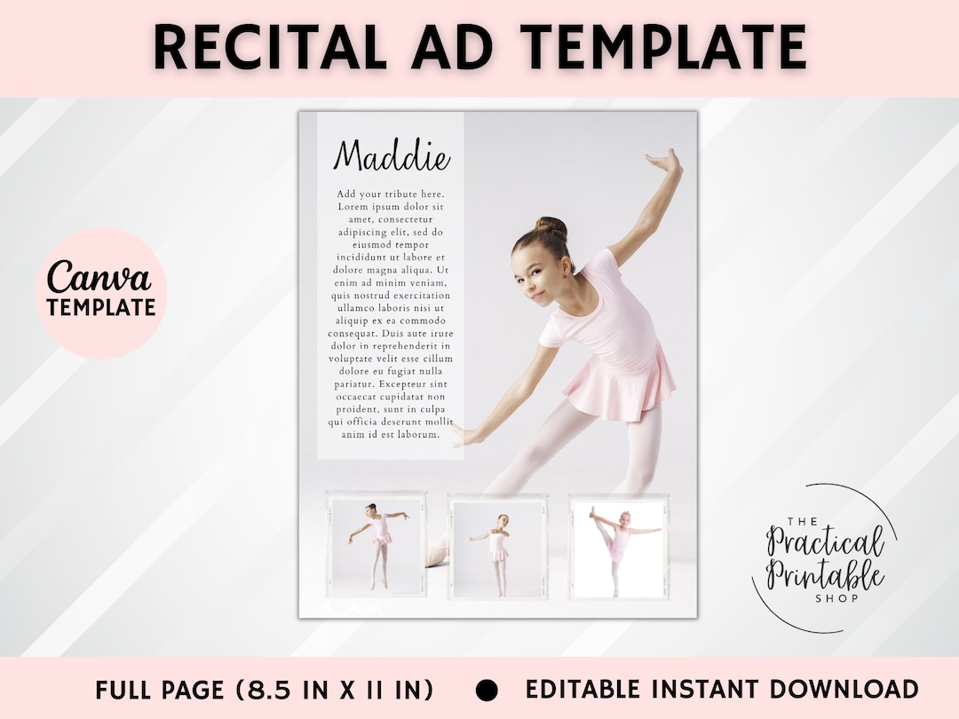 DANCE RECITAL AD Editable Canva Template | Recital Program Ad | Dancer ...