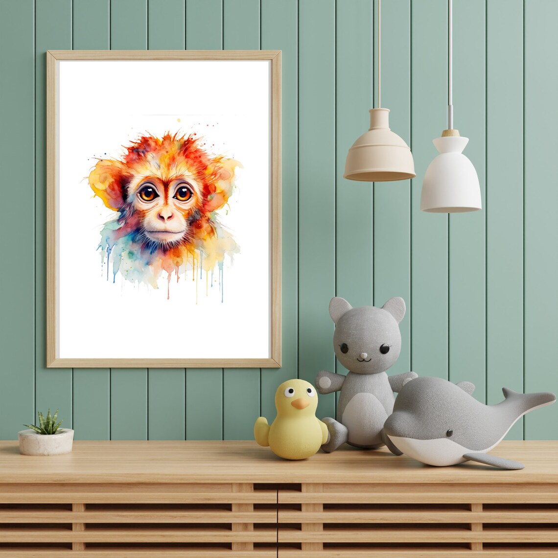 Monkey Watercolor Painting, Monkey Printable Wall Art, Monkey Nursery ...