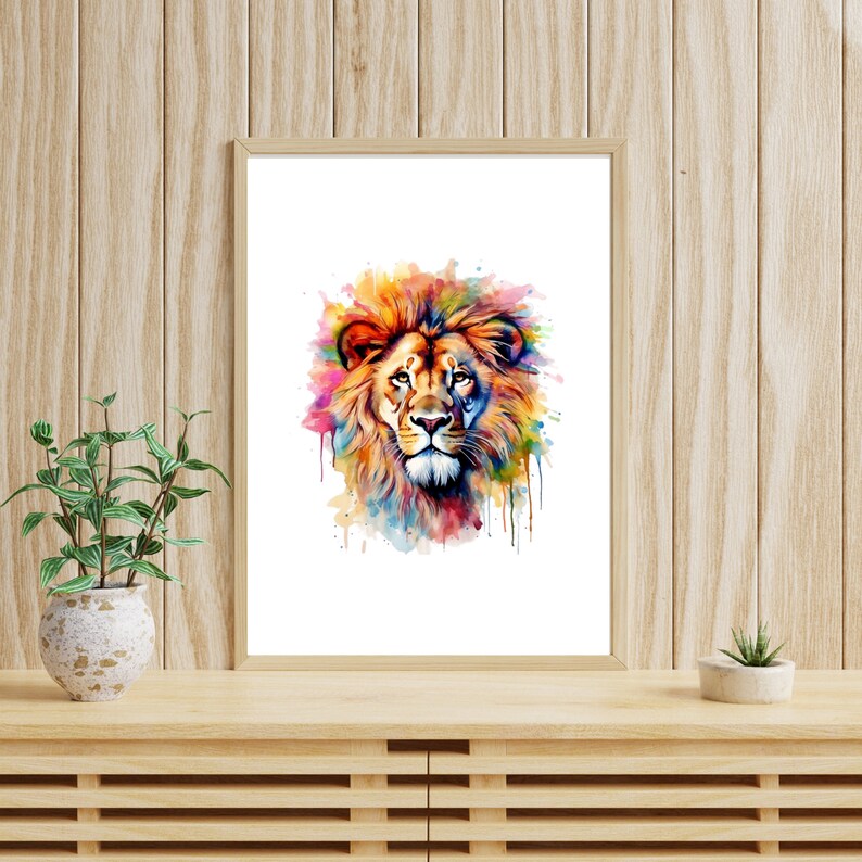 Lion Digital Print, Animal Printable Wall Art, Lion Painting Print ...