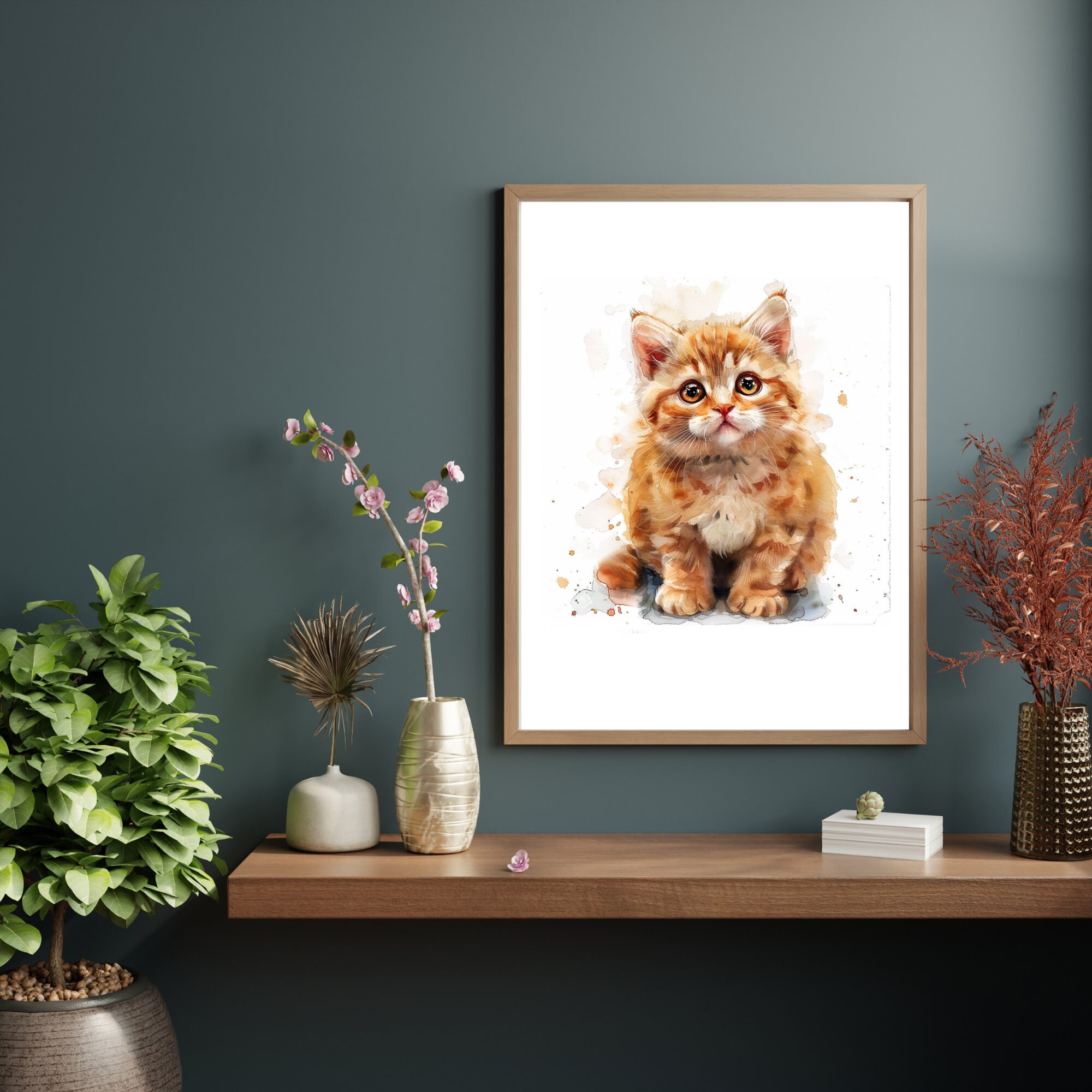 Yellow Cat Watercolor Painting Printable Wall Art , Yellow Kitten ...