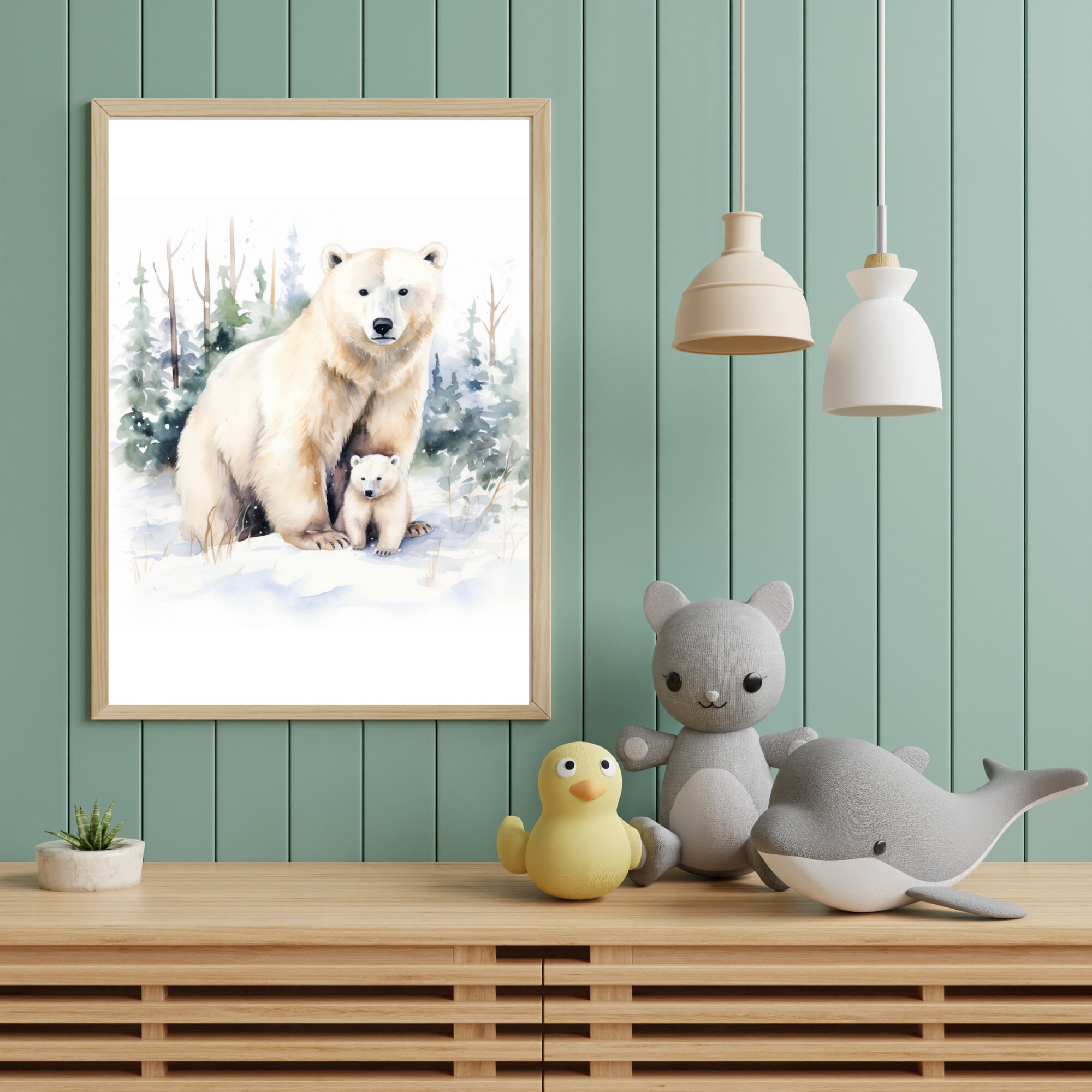 Mother and Baby Polar Bear Printable Art, Watercolor Bear Print Art ...